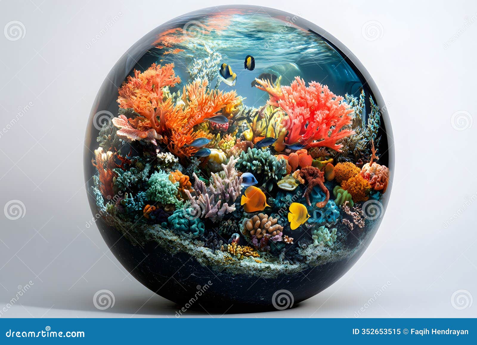 Oceanic Coral Reef Diorama in Glass Sphere Stock Illustration ...