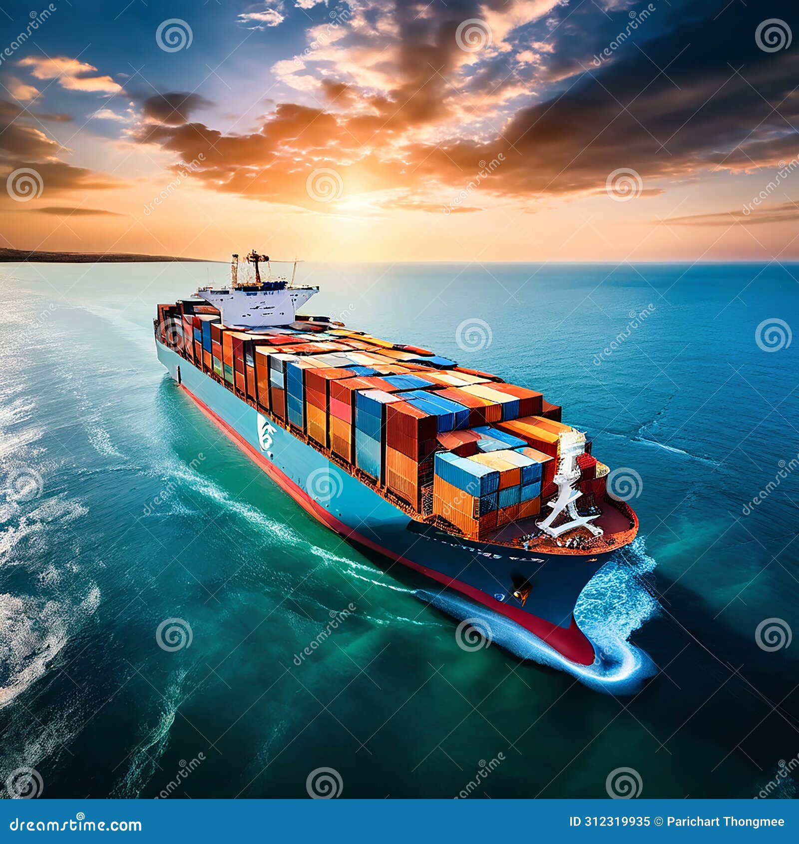 Oceanic Giants: Aerial View of a Container Cargo Ship at Sea Stock ...