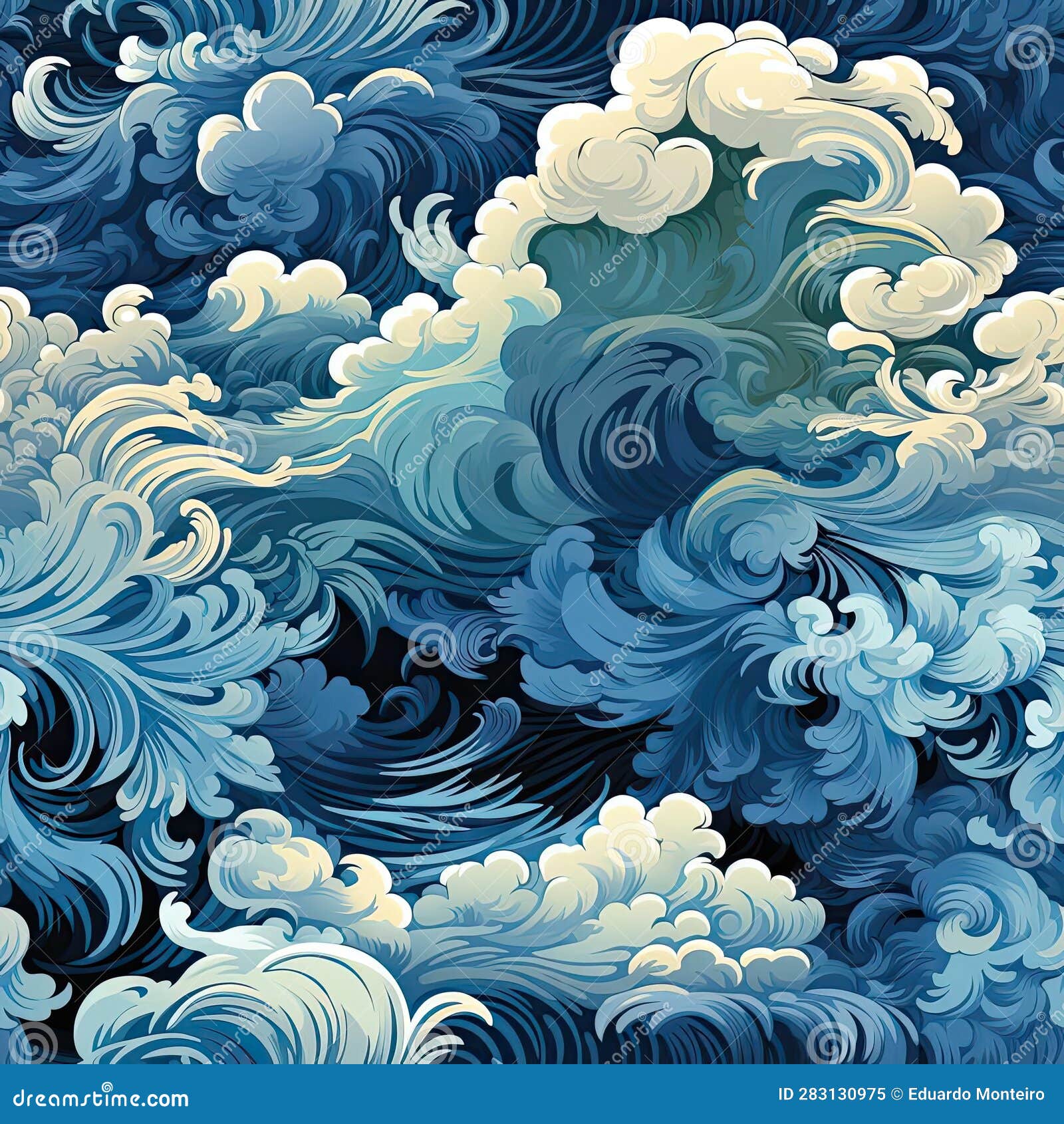 Oceanic Scene with Waves, Clouds, and Baroque Compositions (tiled Stock ...