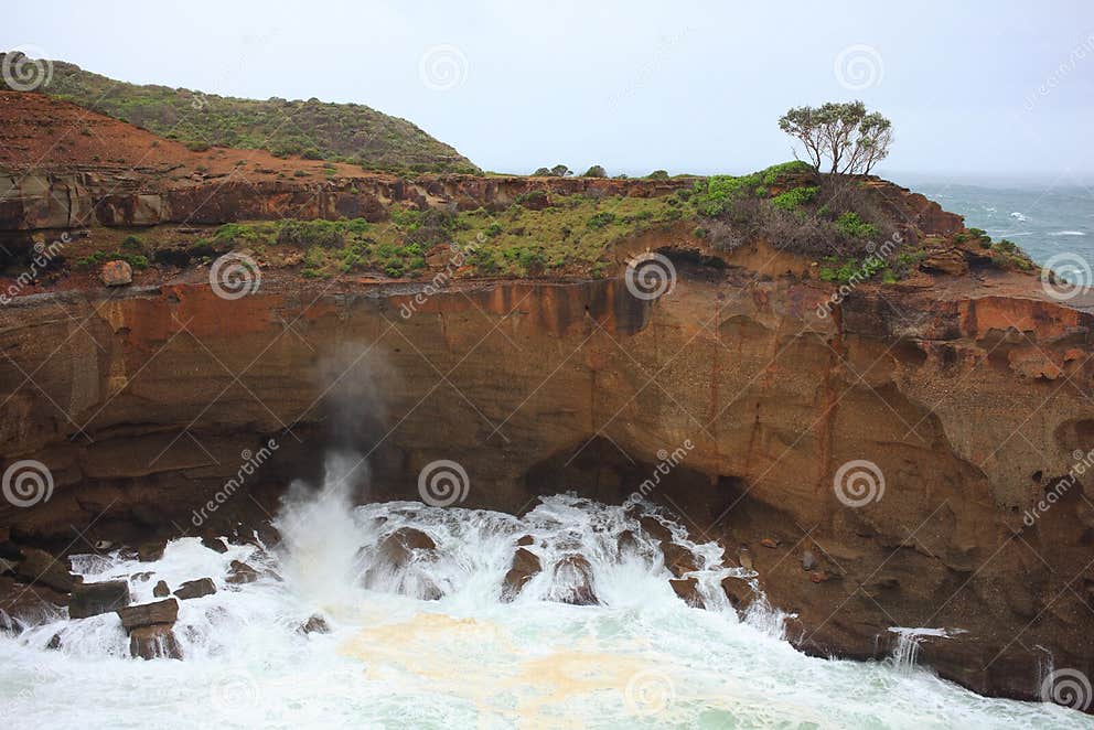 Stormy Waves Eroding High Cliff Australian Landscape Stock Image ...
