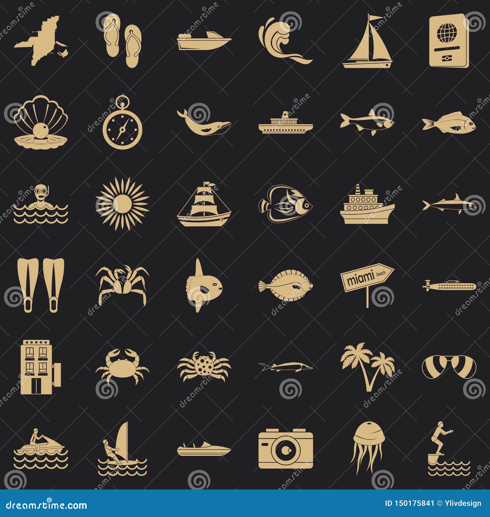 Oceanographic Icons Set, Simple Style Stock Vector - Illustration of ...