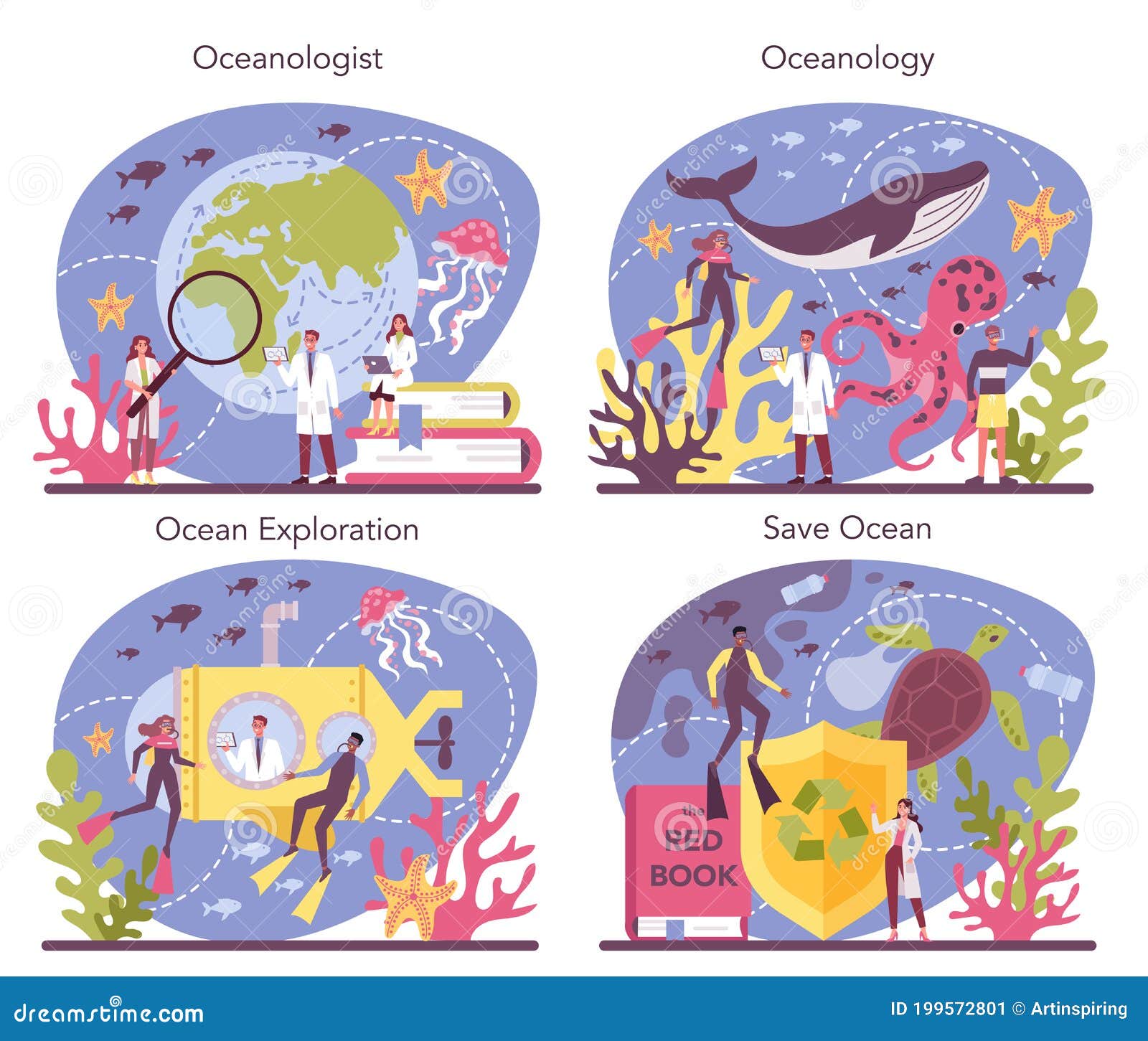 Oceanologist Concept Set. Oceanography Scientist Stock Vector ...