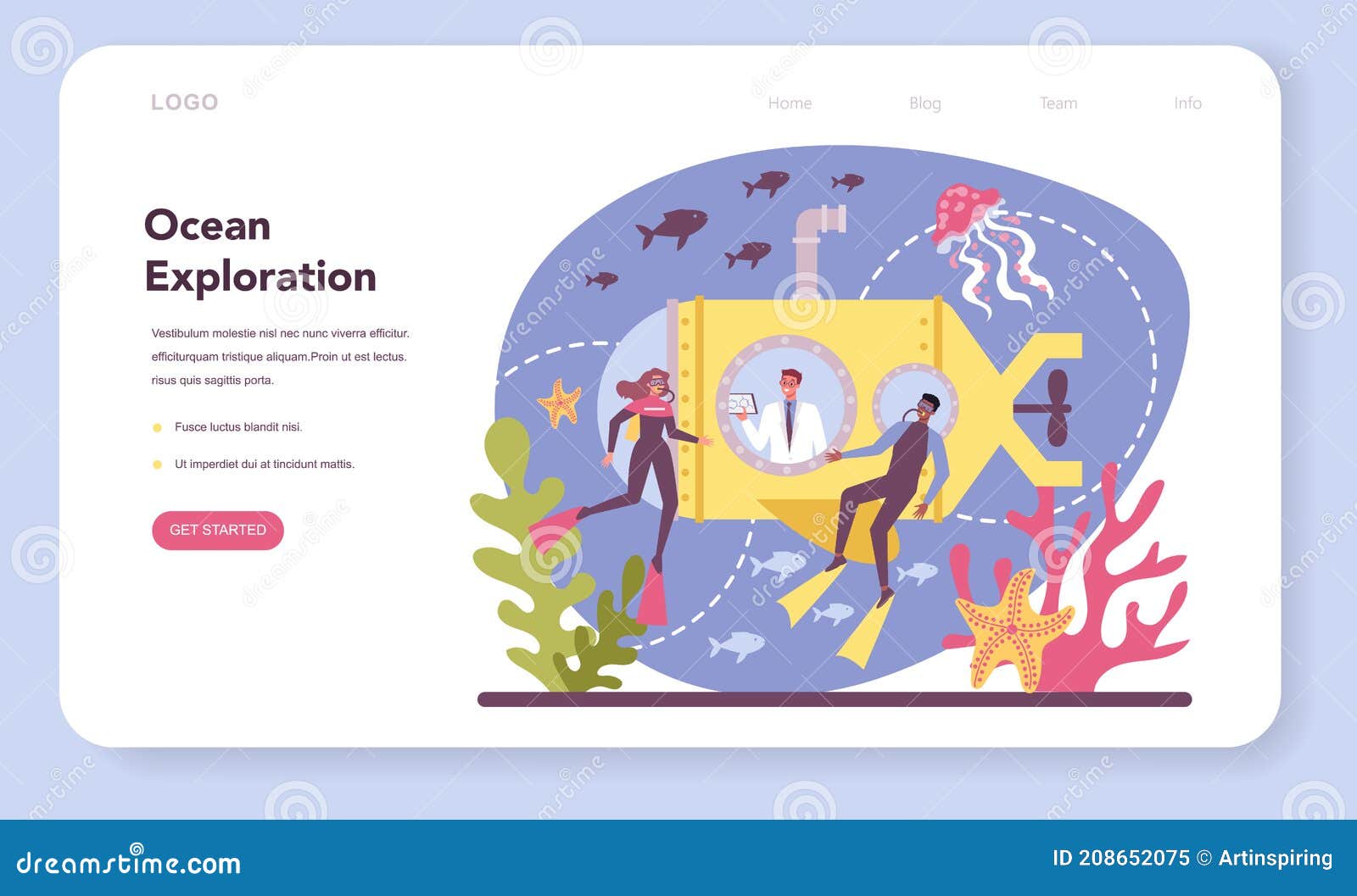 Oceanologist Web Banner or Landing Page Set. Oceanography Scientist ...