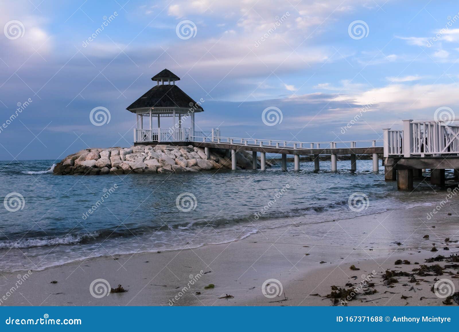 Oceanside Gazebo Sunset Beach With Lifeguard Chair Stock Photography ...