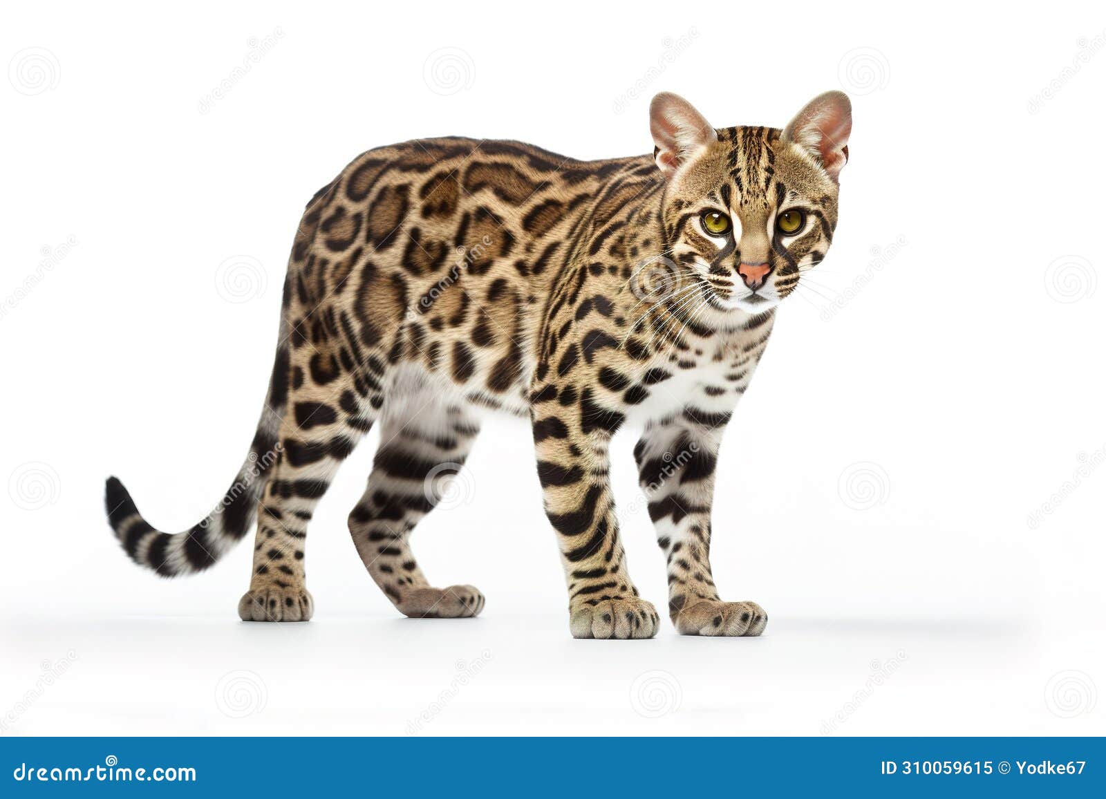 Ocelot Leopardus Pardalis On White Background. Wild Animals. Royalty ...