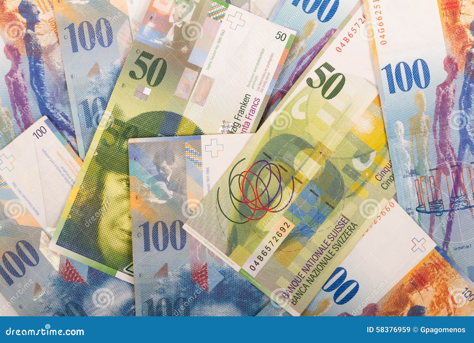 100 Och 50 CHF-schweizaresedlar Fotografering för Bildbyråer - Bild av ...