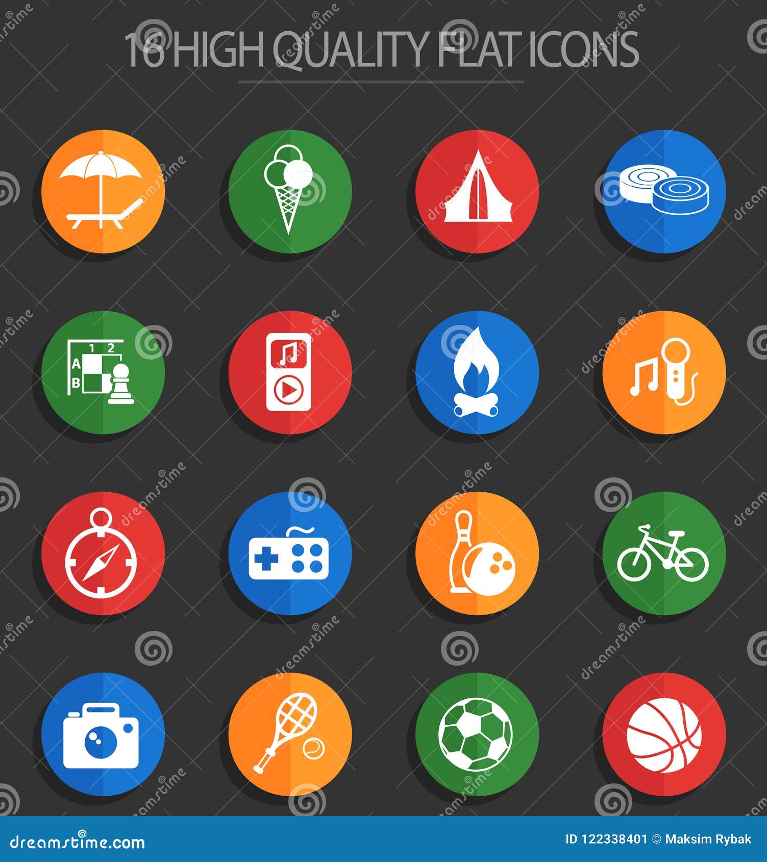 Ocio 16 iconos planos ilustración del vector. Ilustración de icono ...