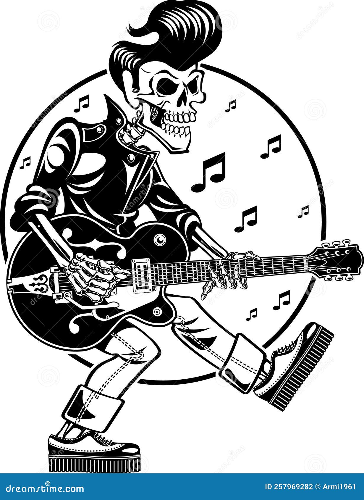 ROckabilly Skeleton Singing and Playing Electric Guitar Stock Vector ...