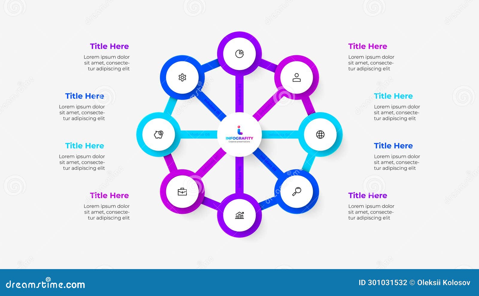 Octagon Abstract Diagram with Central Circle and 8 Circles Around ...