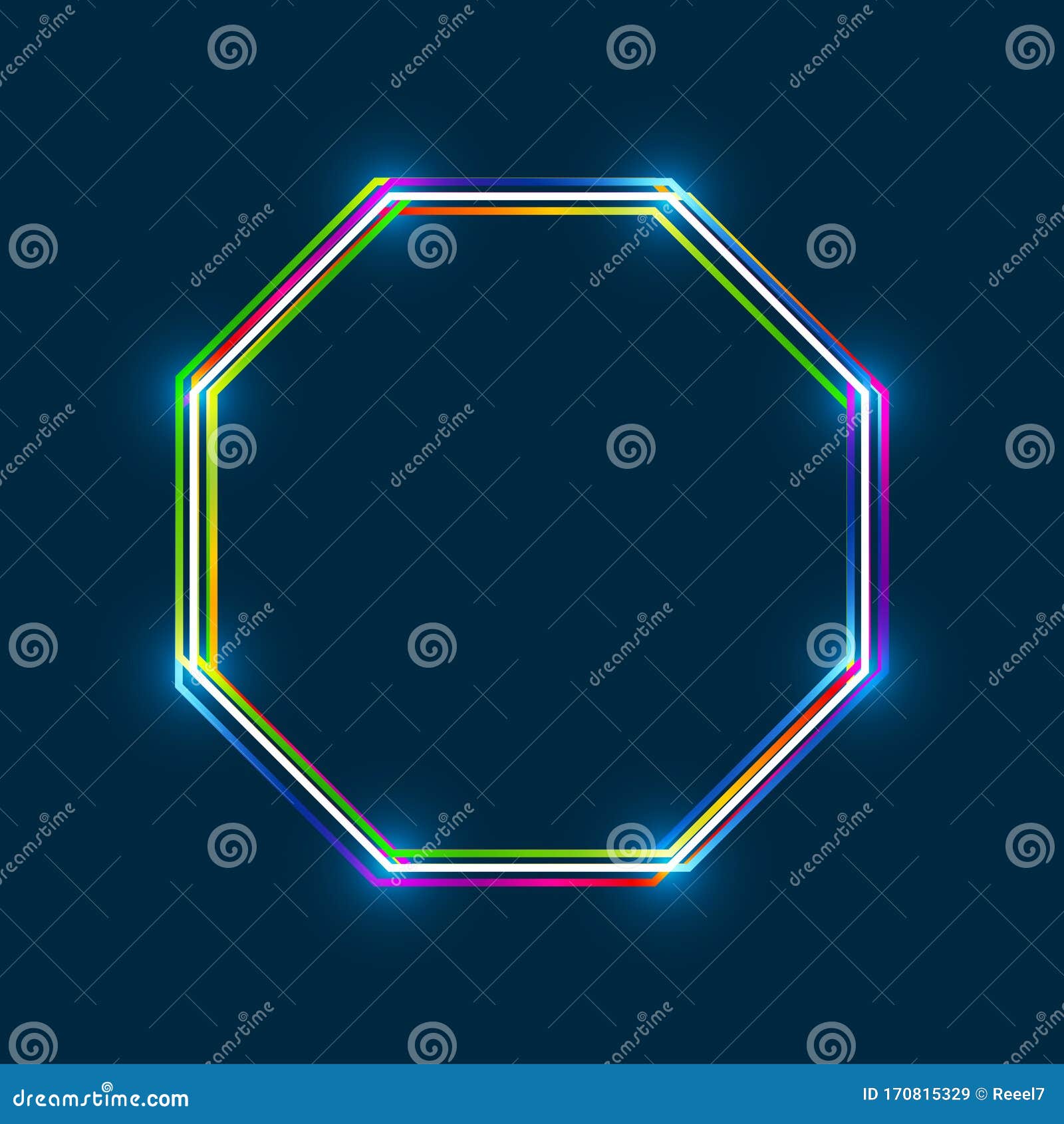 Octagon Frame with Colorful Multi-layered Outline and Glowing Light ...