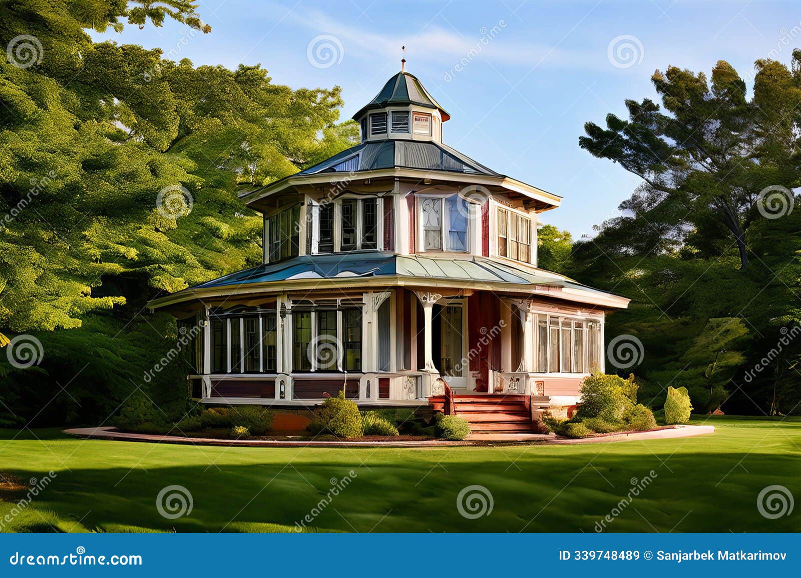 Octagon House Corner Unusual Eight Sided Structure with Brackete Stock ...