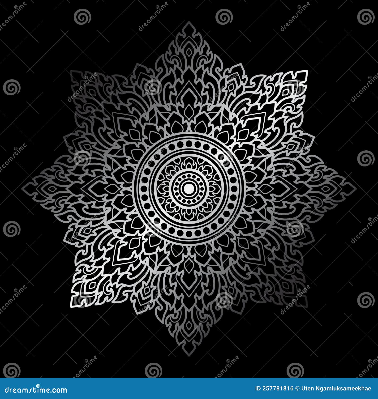 A32 - Octagon Mandala Pattern Silver Applied Thai Art Style Stock ...