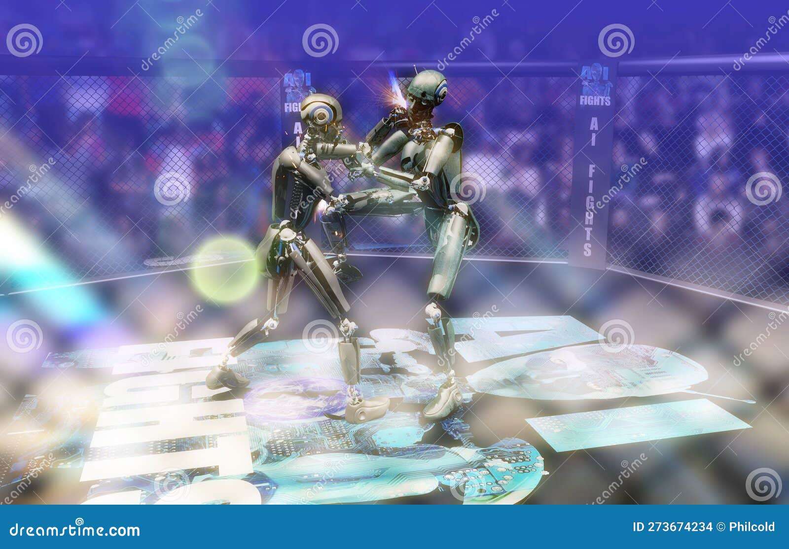 Human Fights Robot On Black. Artificial Intelligence Stock Illustration ...