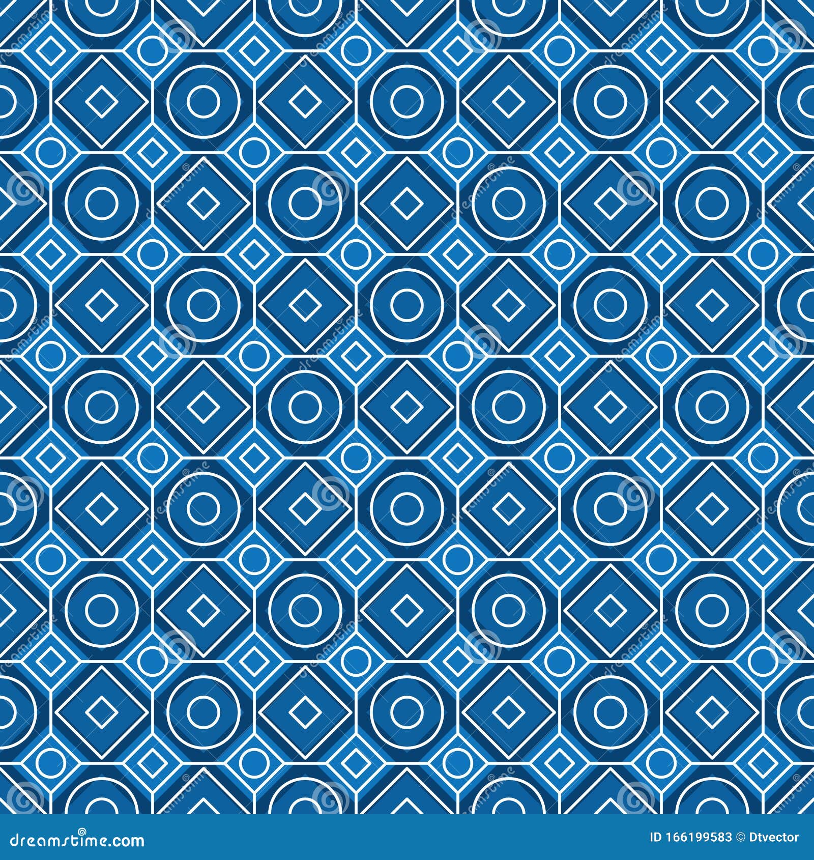 Octagon Shape Style Symmetry Blue White Seamless Pattern Stock Vector ...