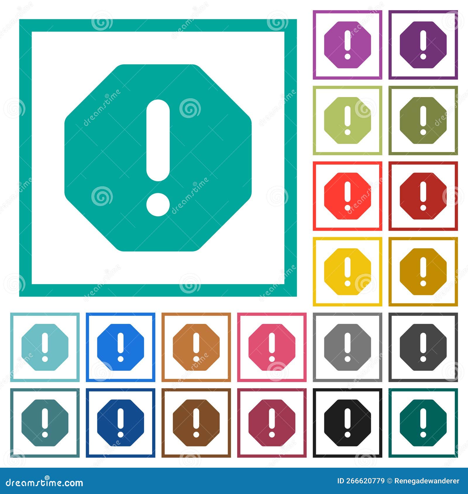 Octagon Shaped Error Sign Solid Flat Color Icons with Quadrant Frames ...
