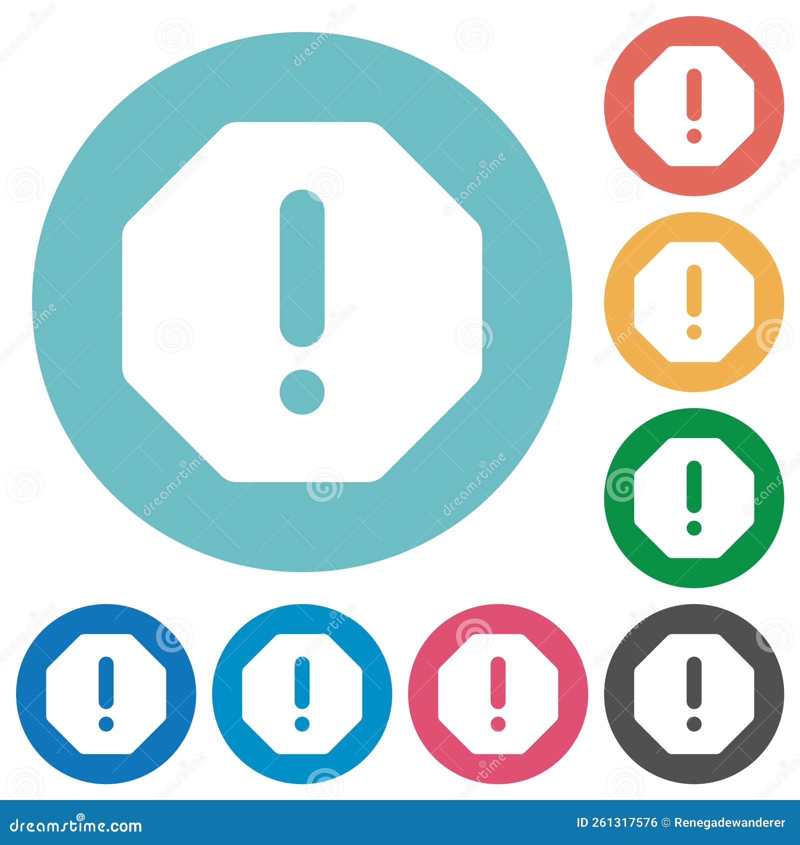 Octagon Shaped Error Sign Solid Flat Round Icons Stock Vector ...