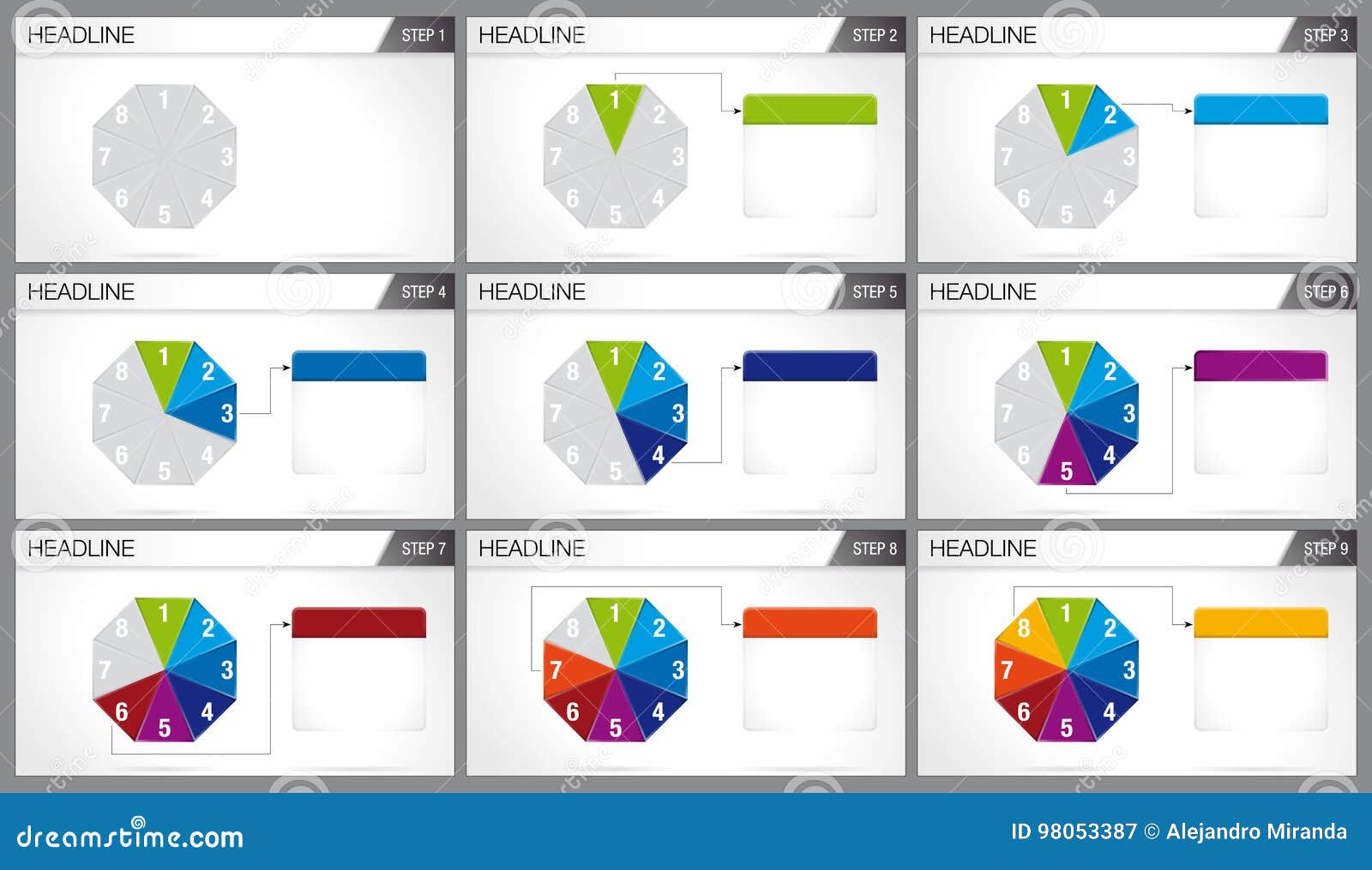 Octagon Shaped Pie Divided into 8 Equal Parts are Illuminated in ...