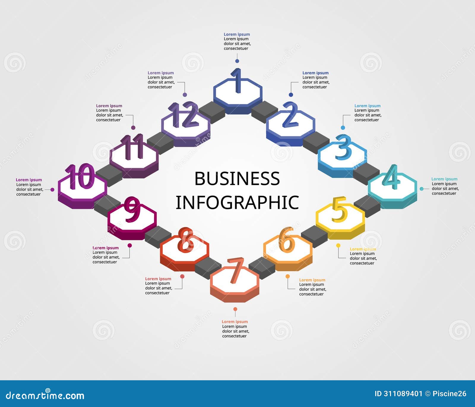 Octagon Step Chart Template for Infographic for Presentation for 12 ...