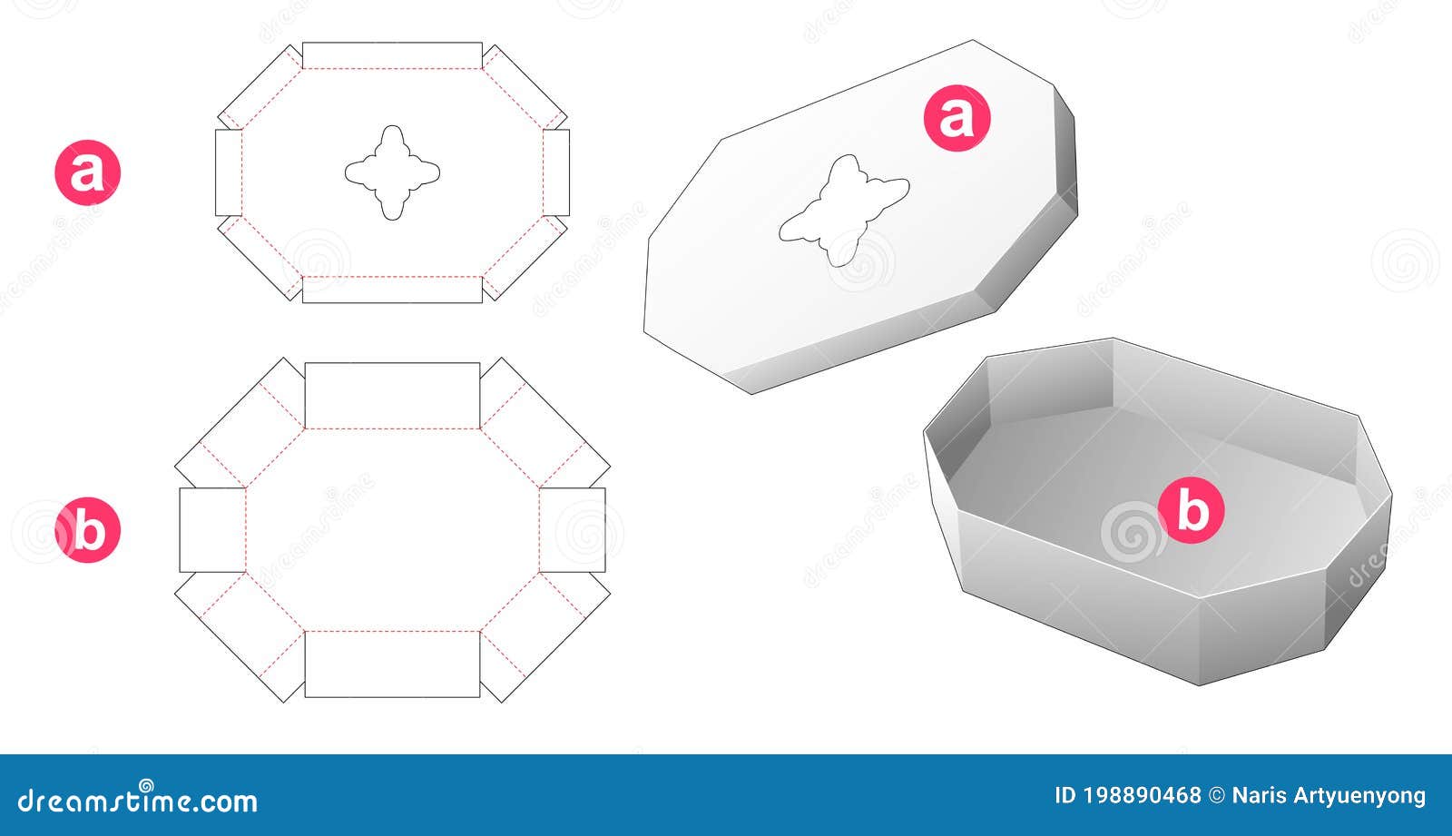Octagonal Box and Lid Which Has Cross Window Die Cut Template Stock ...