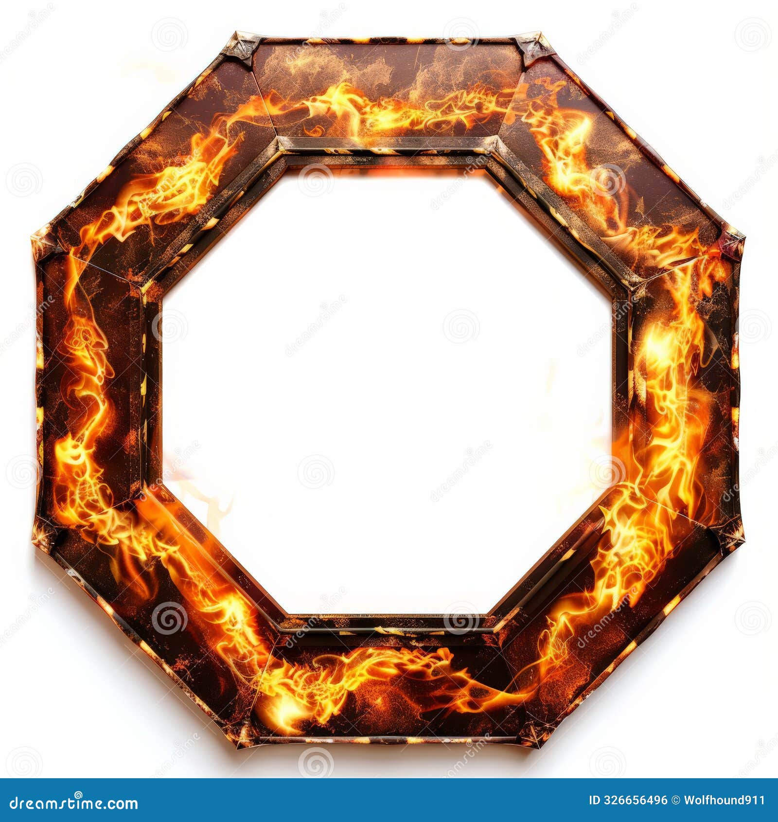 An Octagonal Fire Frame with Roaring Flames Flickering Along the Edges ...