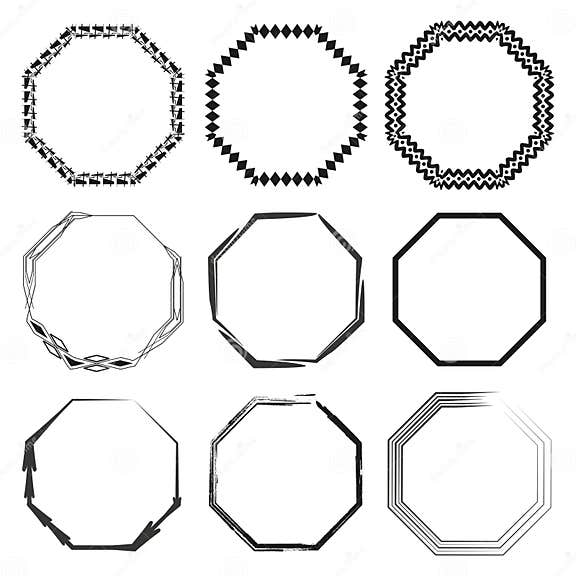 Octagonal Frames Set. Nine Different Octagon Borders. Black and White ...
