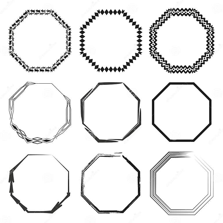 Octagonal Frames Set. Nine Different Octagon Borders. Black and White ...