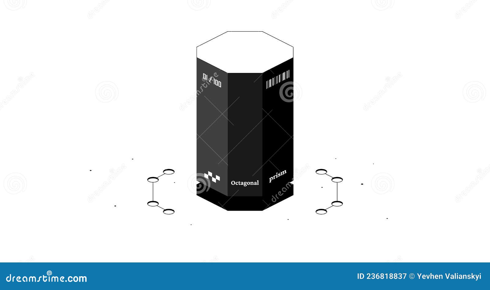 Octagonal Prism Mathematical Figure. Black and White Isometric 3d ...