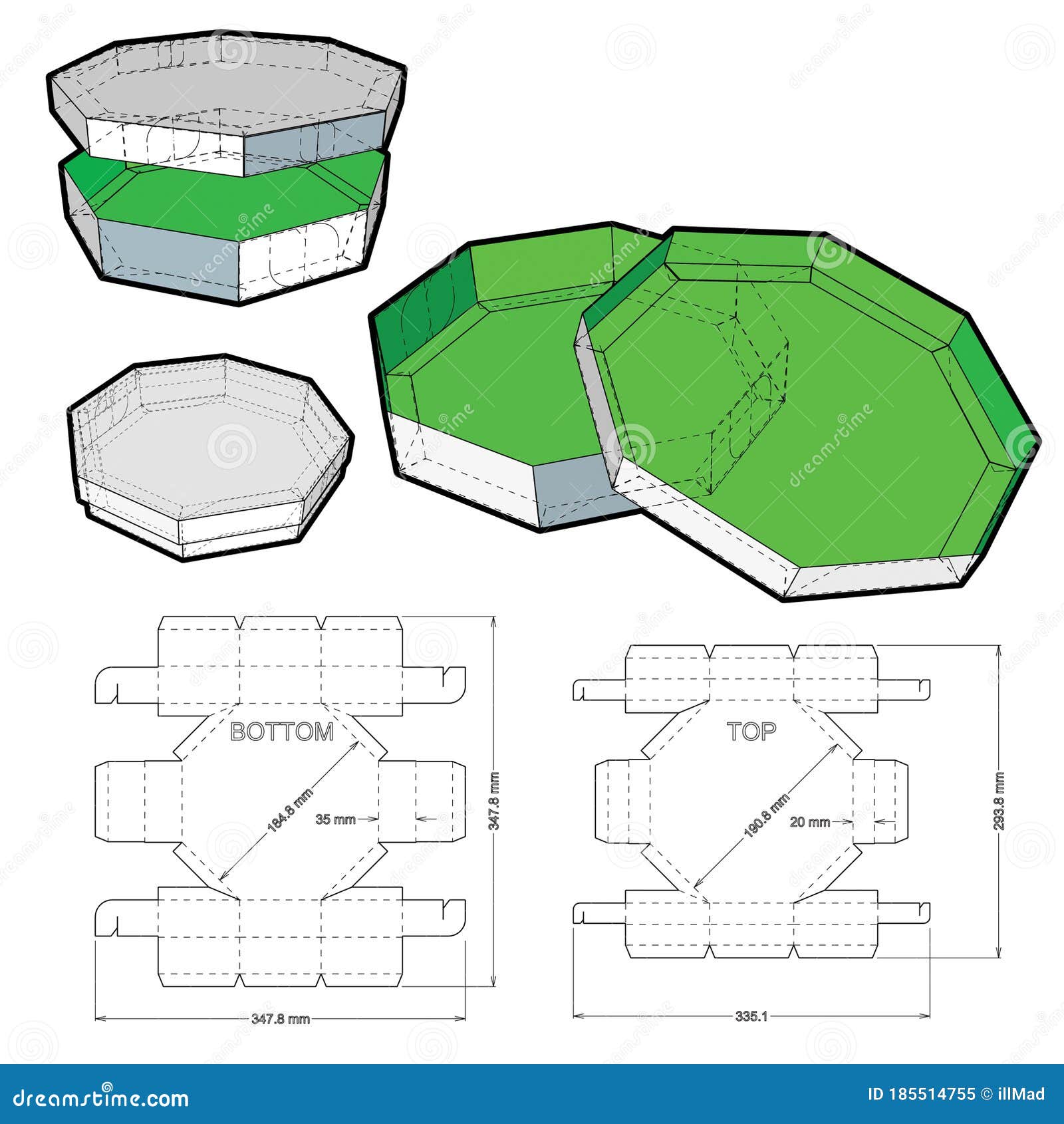 Octagonal Packaging Box Die Cut Template Vector Illustration ...
