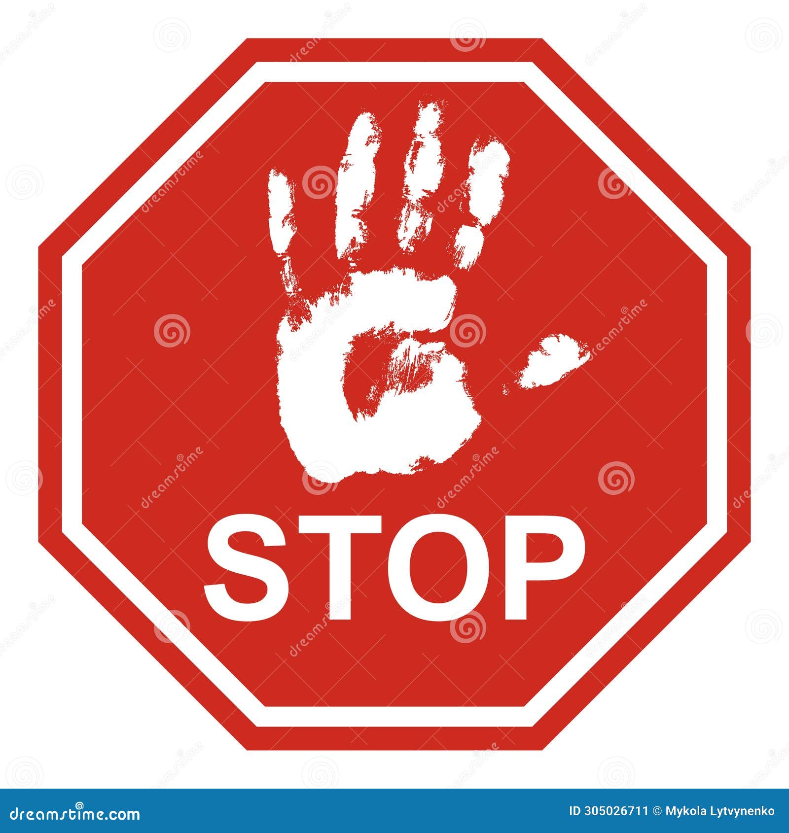 Octagonal Stop Sign, Red Stop Sign with Hand Palm Print Stock ...