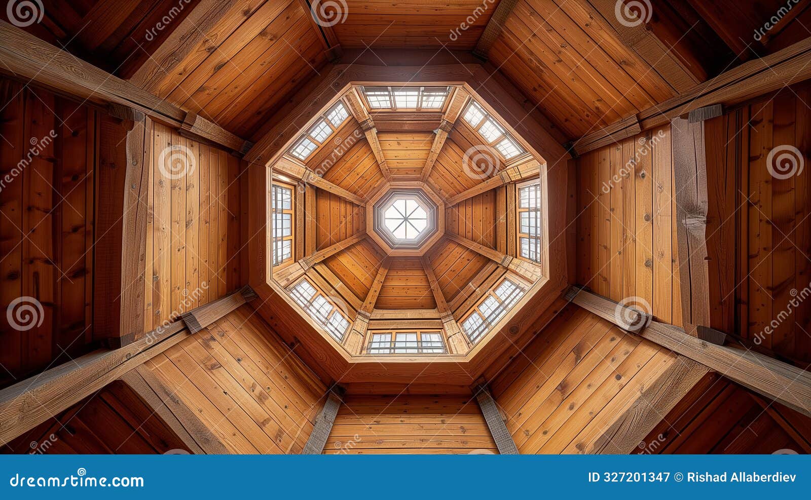 Octagonal Wooden Ceiling with Skylight Stock Illustration ...