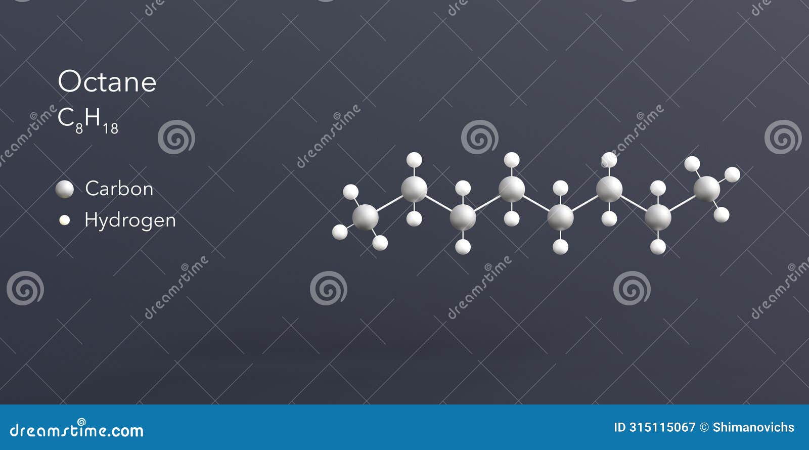 Octane Molecule 3d Rendering Flat Molecular Structure With Chemical