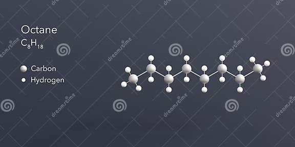 Octane Molecule 3d Rendering, Flat Molecular Structure with Chemical ...