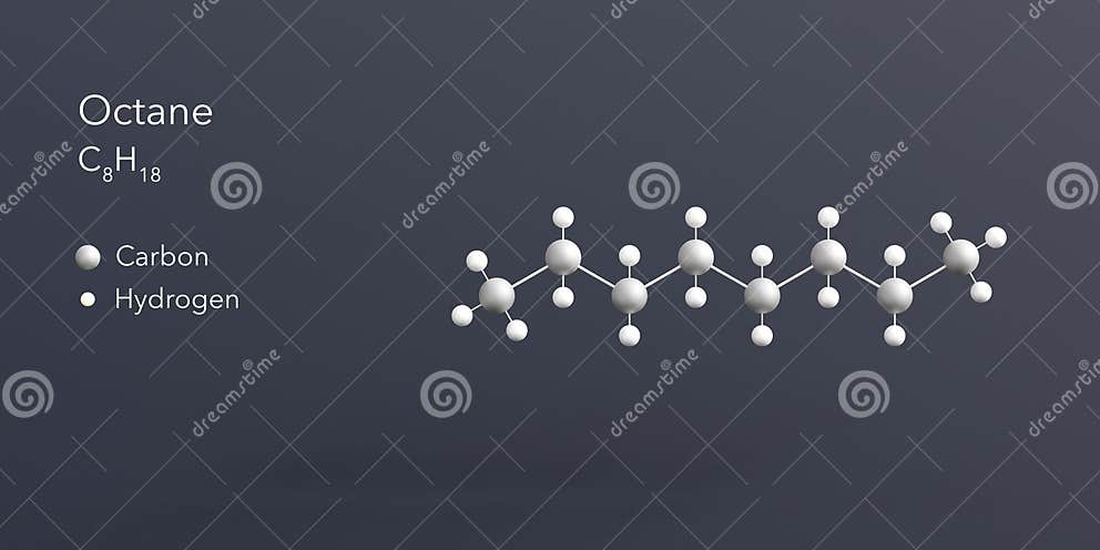 Octane Molecule 3d Rendering, Flat Molecular Structure with Chemical ...