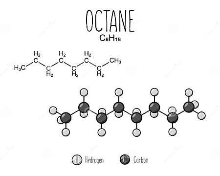 Octane Skeletal Structure and Flat Model Representation Stock Vector ...
