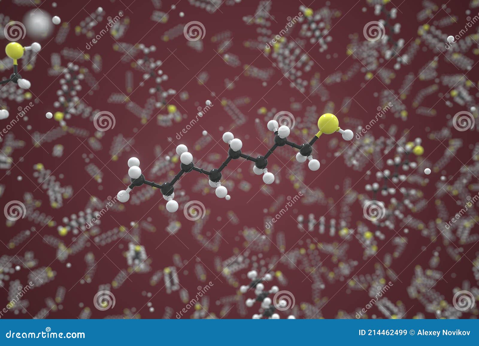 1-octanethiol Molecule, Ball-and-stick Molecular Conceptual Model ...