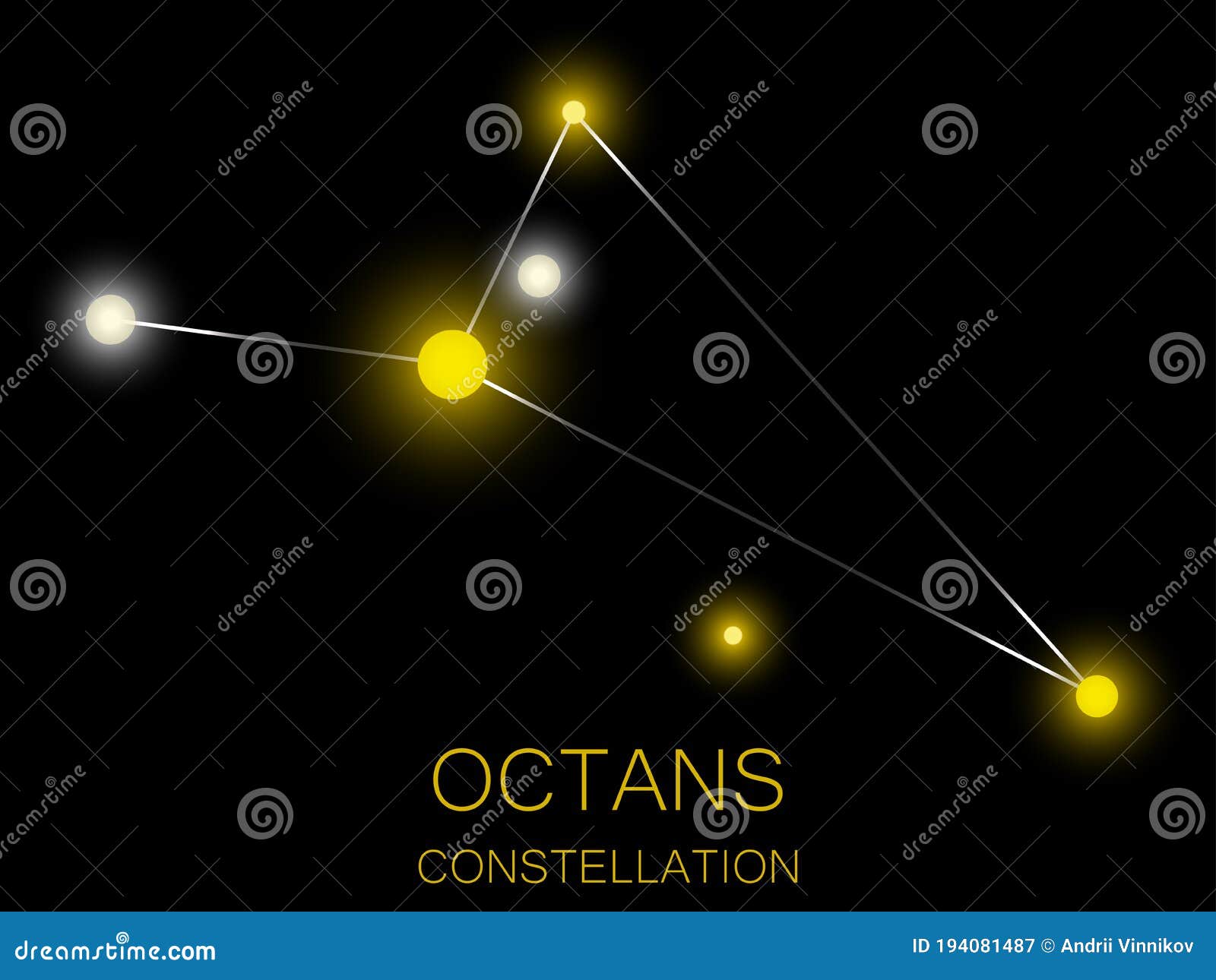 Constellation Octans, Octant, Night Star Sky Vector Illustration ...