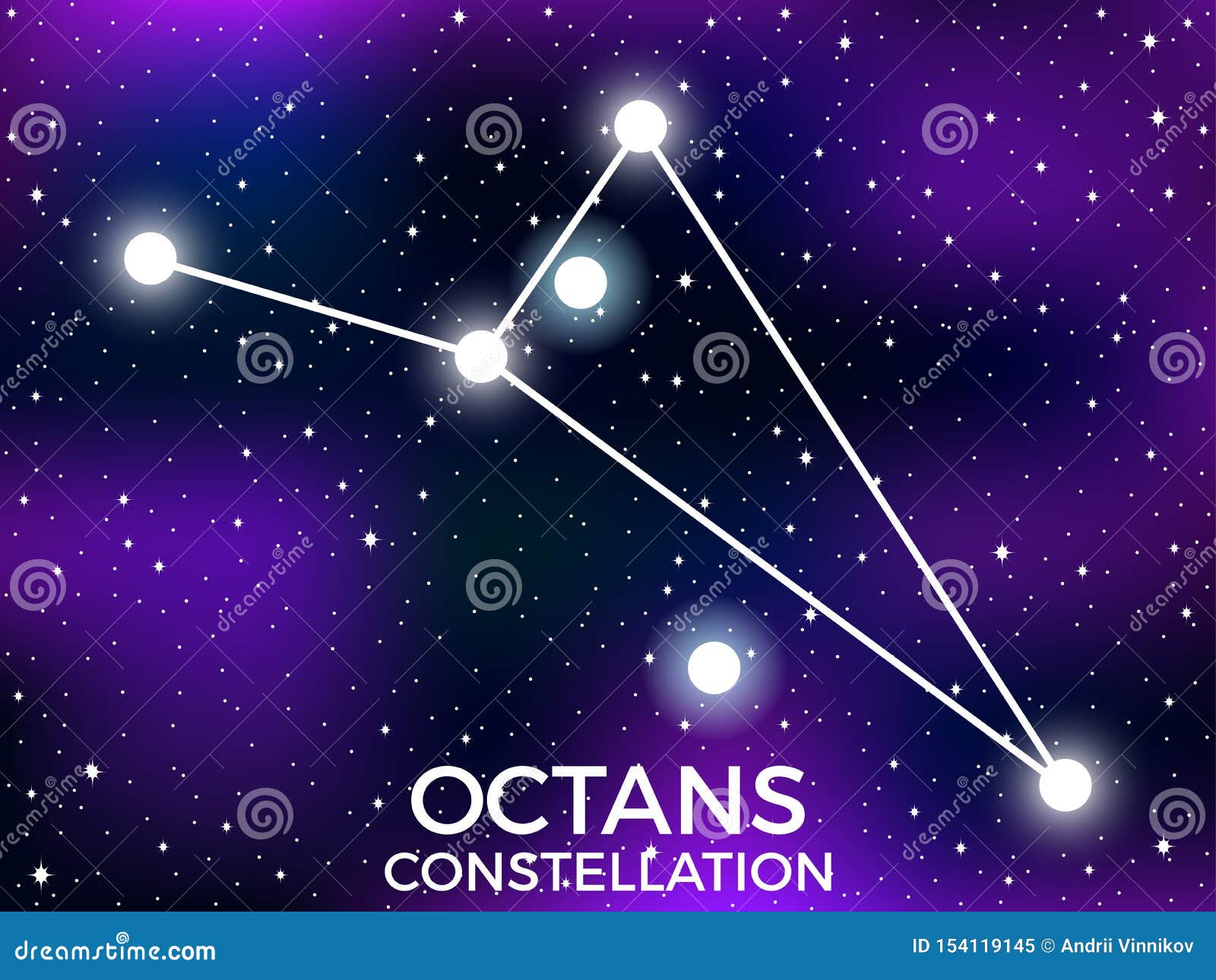 Constellation Octans, Octant, Night Star Sky Vector Illustration ...