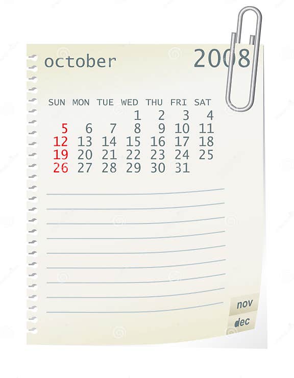 October 2008 stock vector. Illustration of monday, monthly - 3206255