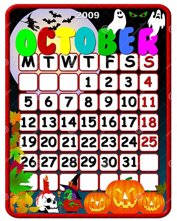 October 2009 Calendar stock illustration. Illustration of ghosts - 6665608
