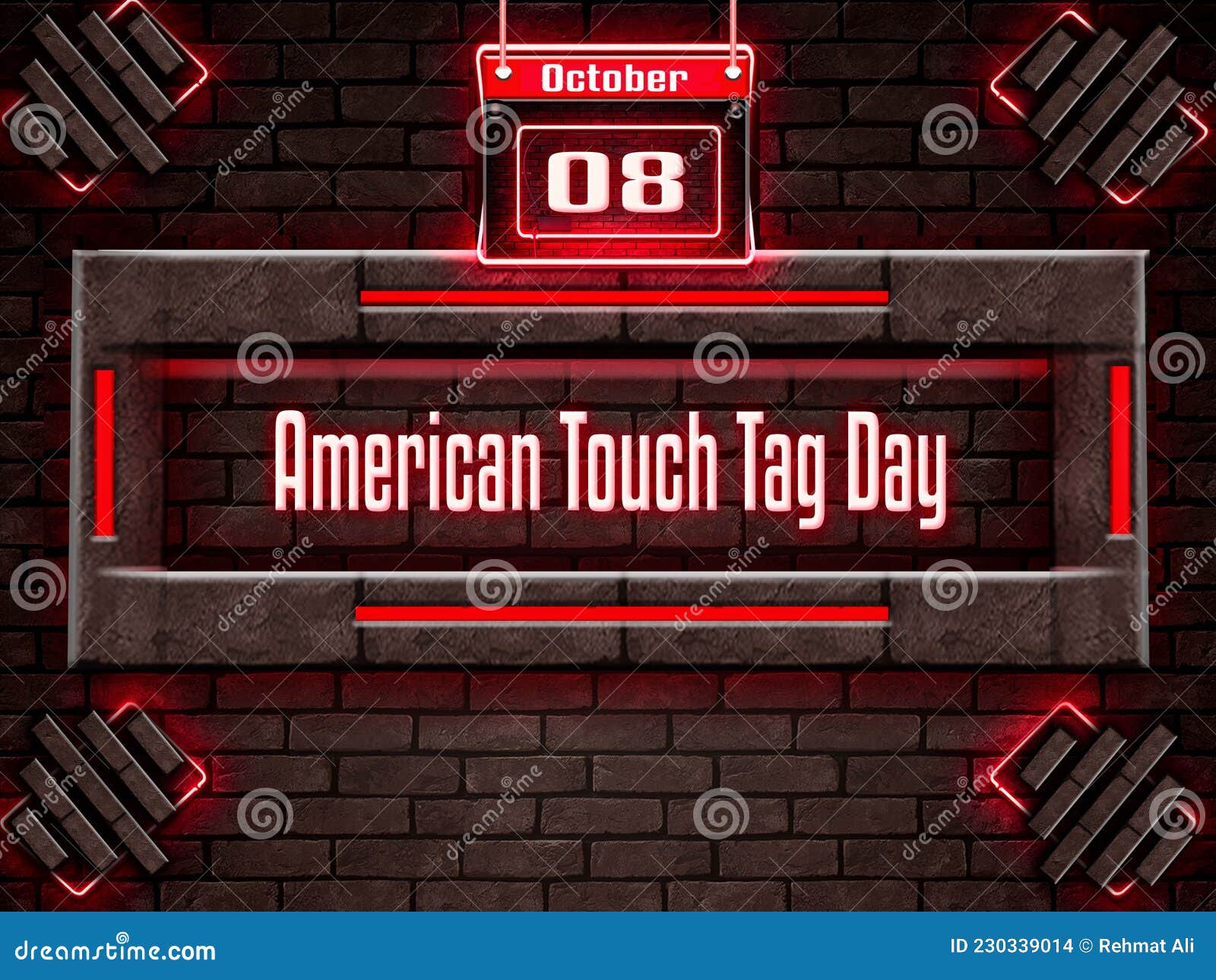 08 October, American Touch Tag Day, Neon Text Effect on Bricks ...