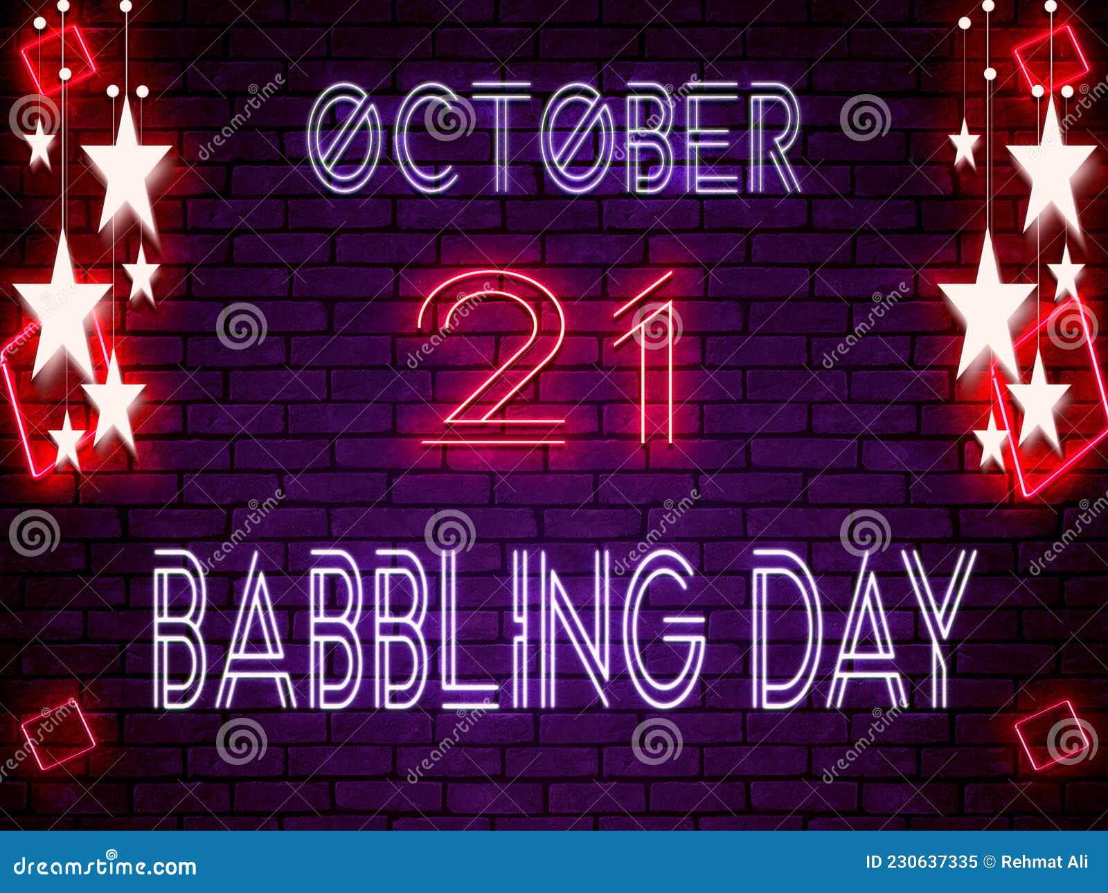 21 October, Babbling Day, Neon Text Effect on Bricks Background Stock ...