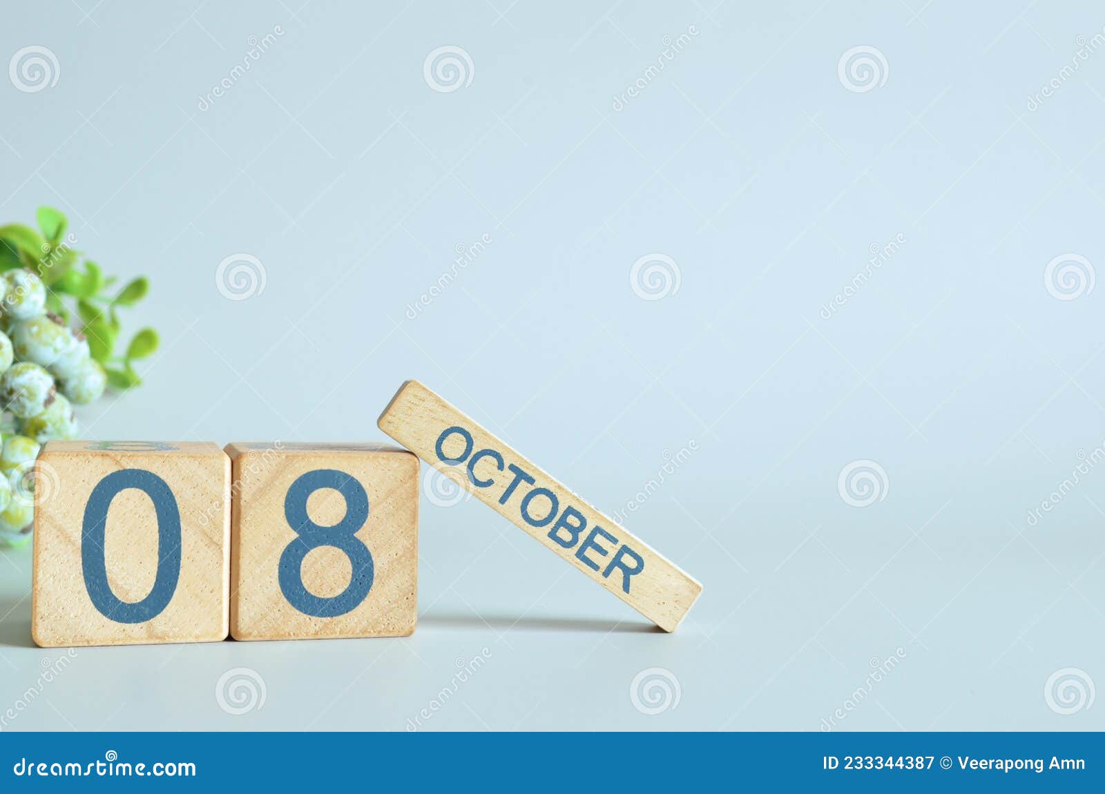 October 08, Calendar Cover Design with Number Cube with Green Fruit on ...