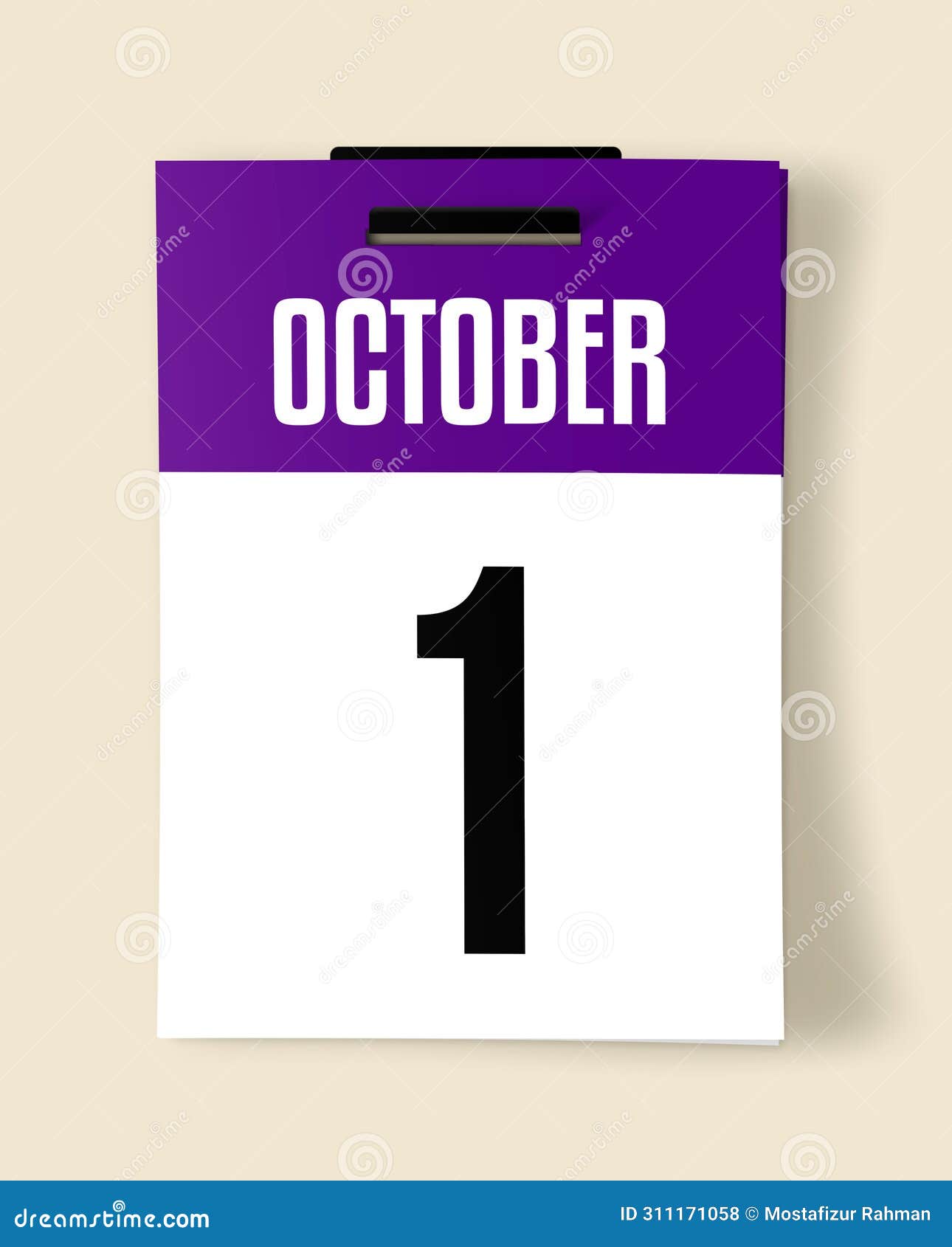 1 October Calendar Date, a Realistic Calendar Sheet Hanging on a Wall ...