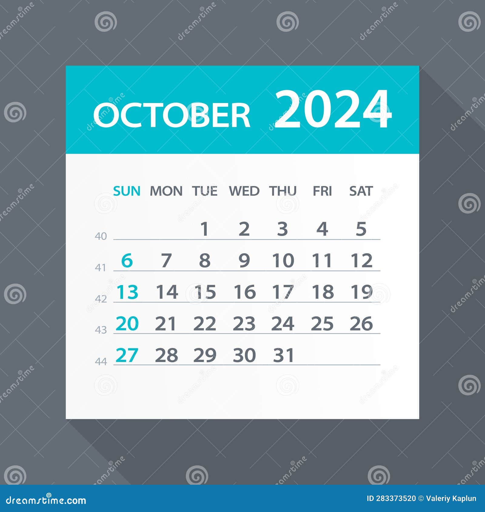 October 2024 Calendar Green Leaf - Vector Illustration Stock Vector ...