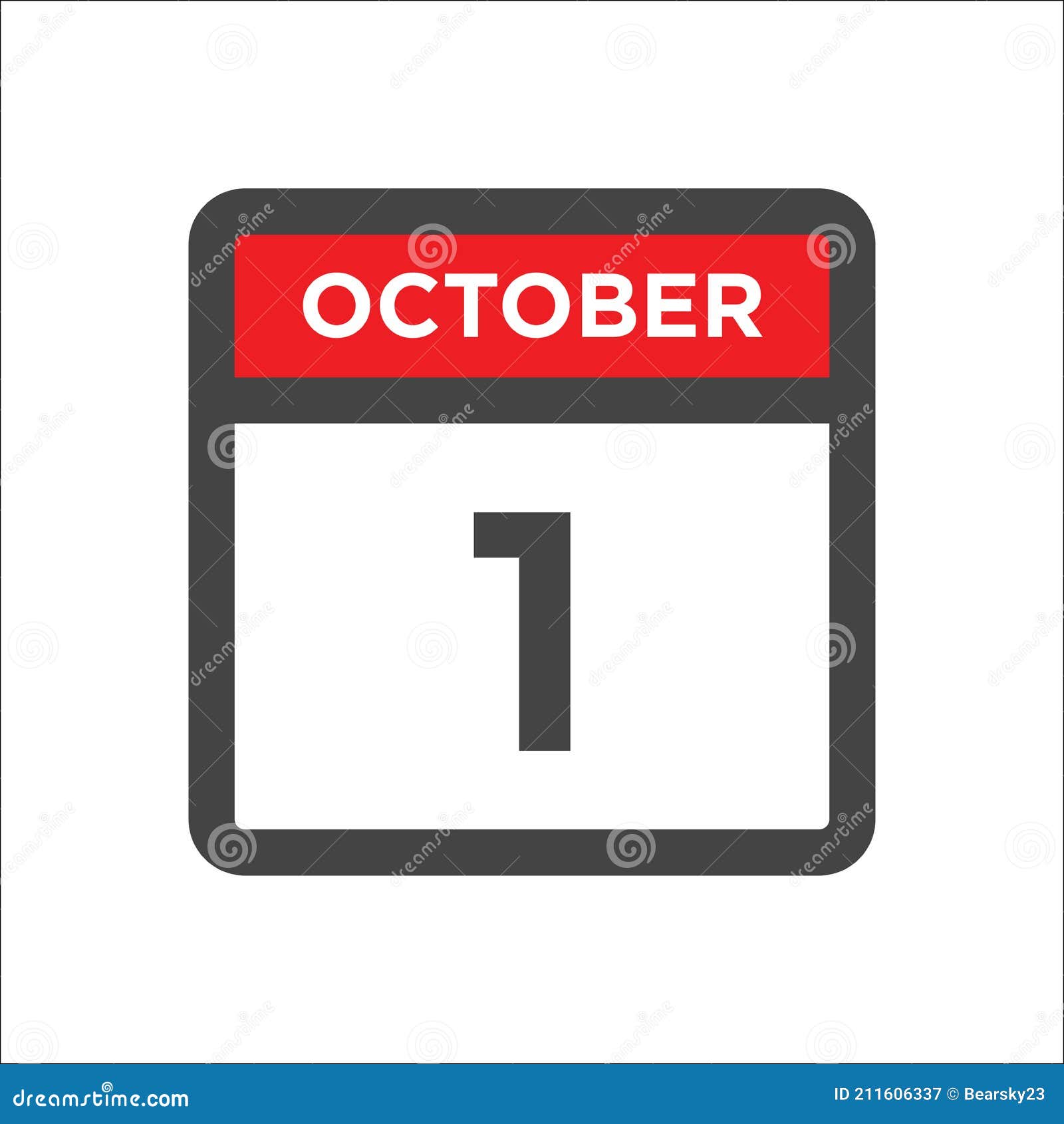 October 1 Calendar Icon with Day of Month Stock Vector - Illustration ...