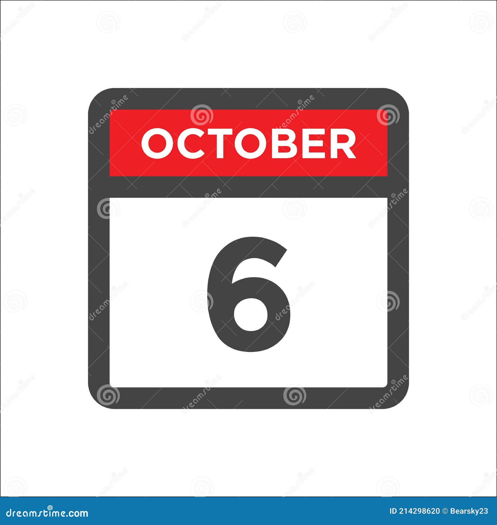 October 6 Calendar Icon with Day of Month Stock Vector - Illustration ...