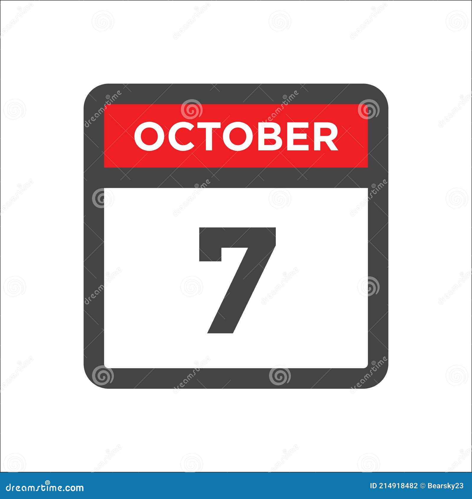 October 7 Calendar Icon with Day of Month Stock Vector - Illustration ...