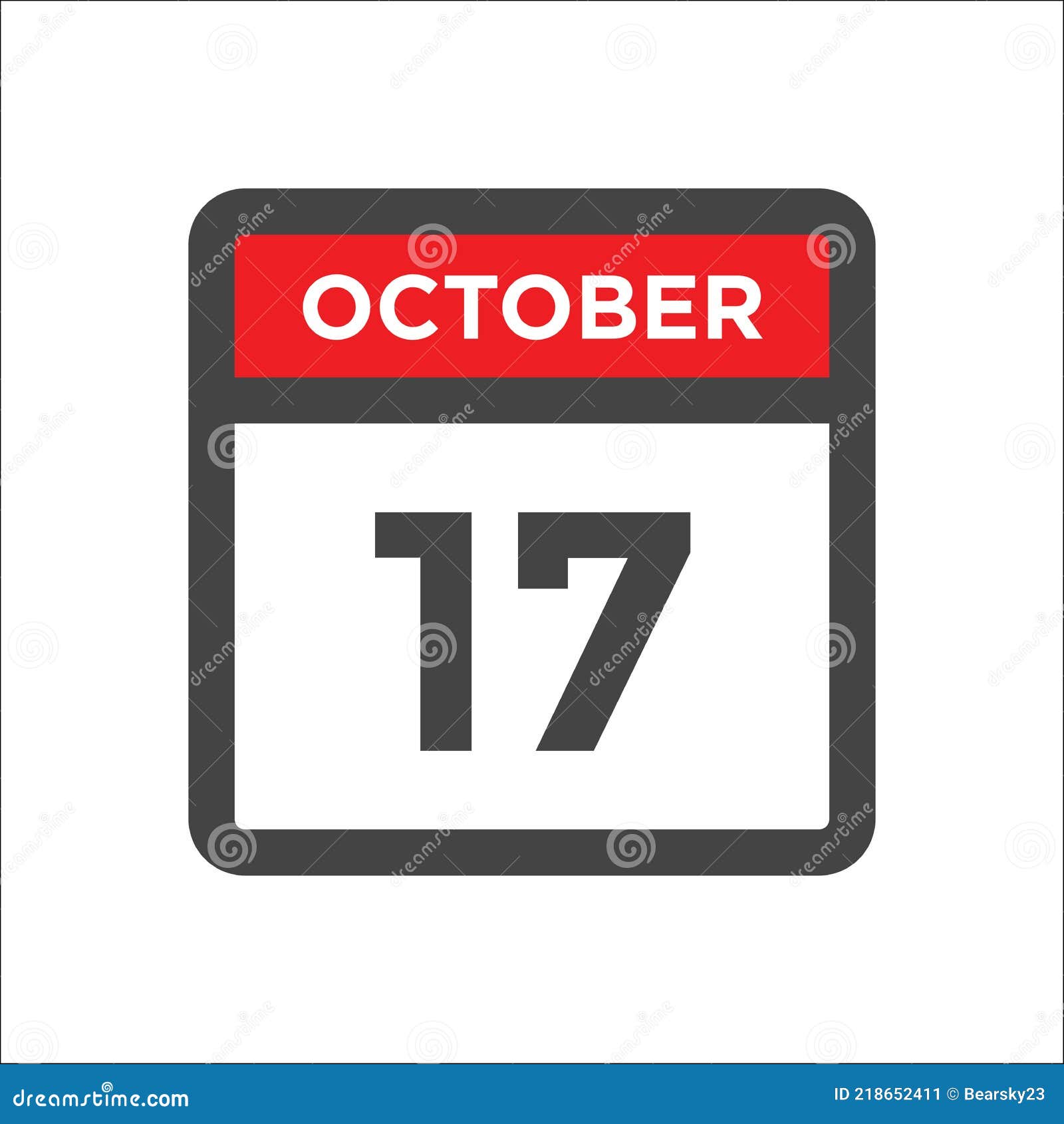 October 17 Calendar Icon with Day of Month Stock Vector - Illustration ...