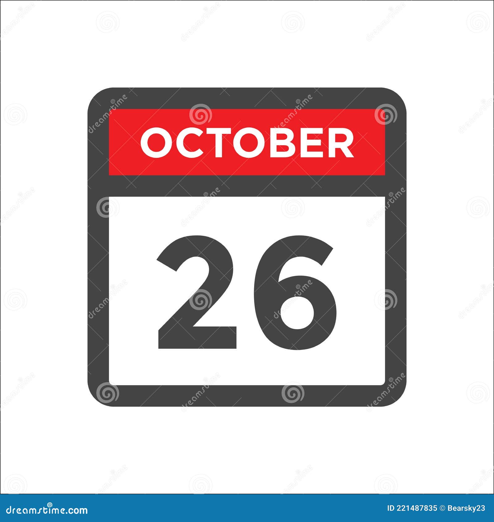 October 26 Calendar Icon with Day of Month Stock Vector - Illustration ...