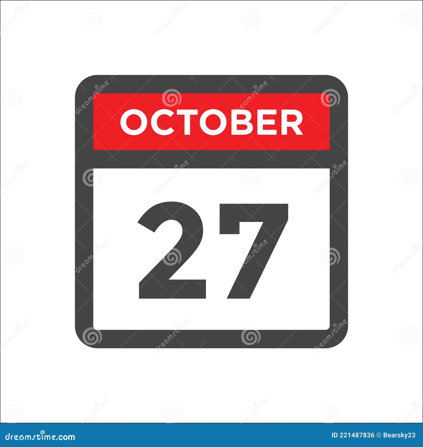 October 27 Calendar Icon with Day of Month Stock Vector - Illustration ...